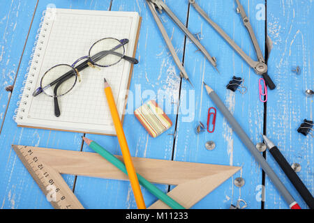 Science and education - Desktop of the scientist objects wood ...