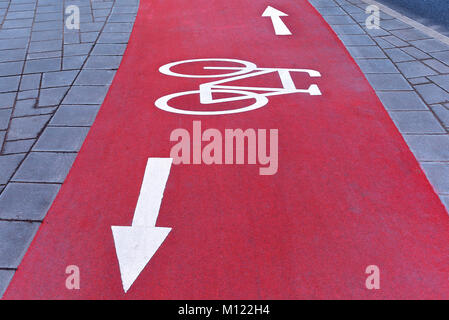 Bicycle path with white markings,bicycle and direction arrows,Bavaria ...