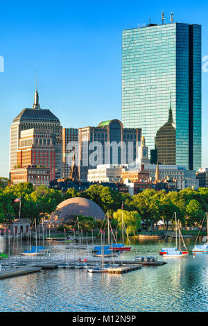 Boston cityscape in sunny day, view from harbor on downtown ...