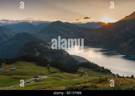 France, Savoie, Roselend dam, at the bottom of the Mont Blanc massif ...