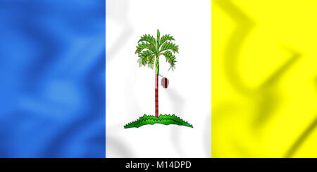Penang flag. Flag of Malaysian state Penang waving on an isolated white ...