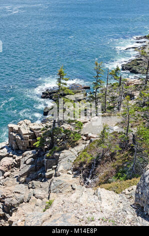 Rocky shoreline to Otter Cliff from Ocean Path, Acadia National Park ...