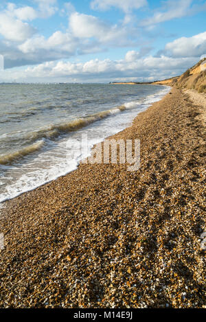 High tide at the shingle beach at Meon Shore on the Solent at ...