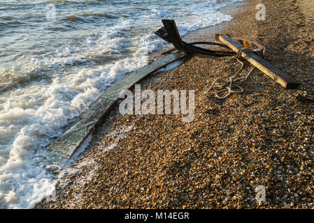 High tide at the shingle beach at Meon Shore on the Solent at ...