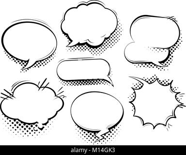 Blank template comic text speech bubble star set vector.Dialog empty ...