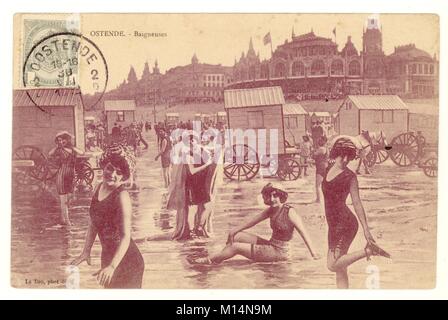 Original early 1900's comic saucy seaside cartoon postcard of a large ...