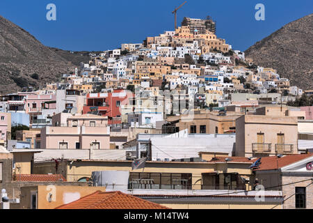 Panoramic view of Old town of Ermopoli, Syros, Cyclades Islands, Greece ...