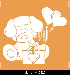 Cute puppy with gift, hearts and balloons. Greeting card Valentine's ...