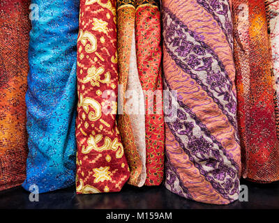Selection of batik fabrics for sale in Hamzah Batik shop. Yogyakarta ...