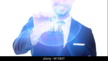 Cryptocurrency and business concept. On the target are miniature ...