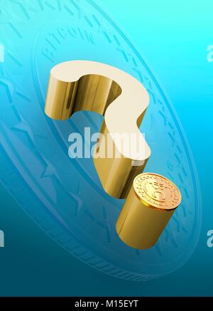 Bitcoin coin with question mark. 3d illustration Stock Photo - Alamy