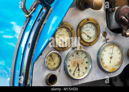 1926 Bugatti T23 Brescia Car gauges on the dashboard. UK. Black and ...