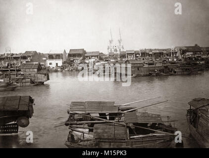 Boats and Sacred Heart Cathedral, Canton (Guangzhou) China, c.1890 ...