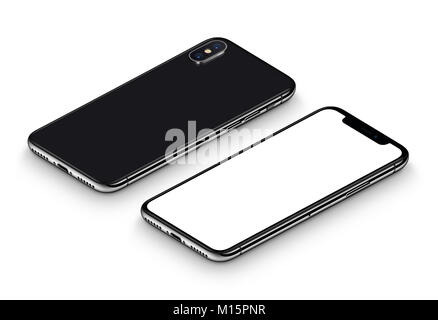 Black perspective smartphone similar to iPhone X mockup front and back ...