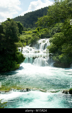 A waterfall in the Krka National Park on a cold autumn day in Croatia ...