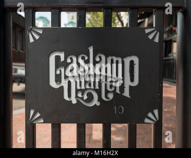 The Historic Gaslamp Quarter sign in downtown San Diego, California ...