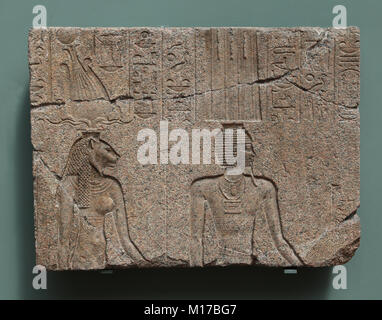 Relief depicting the lion goddess Mehit and the god Onuris-Shu. Granite ...