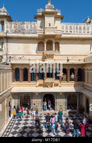 Architectural detail of the City Palace, Udaipur, Rajasthan, India ...