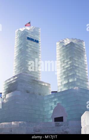 Ice Castle at St. Paul Winter Carnival in Minnesota at night in 1986 ...