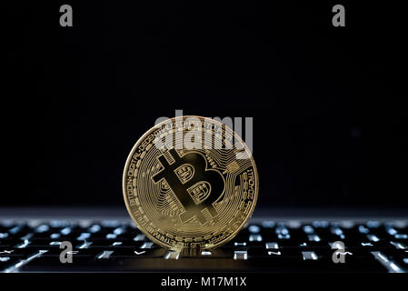 Minted Bitcoin cryptocurrency token coin close up hero macro with ...