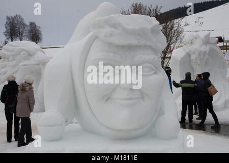 Bernau, Germany. 28th Jan, 2018. The sculpture "Bernauer Hof-Narr" by ...