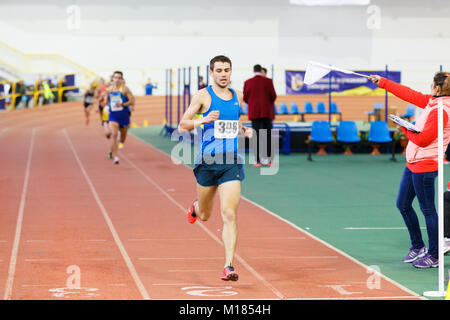 SUMY, UKRAINE - JANUARY 28, 2018: Yuriy Kishchenko takes second place ...
