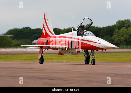 A Northrop F-5E Tiger II fighter aircraft of the Swiss Air Force Aerobatic Display Team, the ...