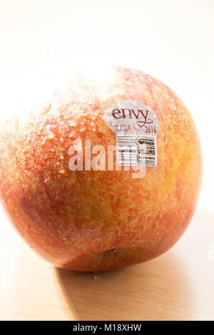 Close-up of New Zealand Envy Apple and label, purchased in Hong Kong ...
