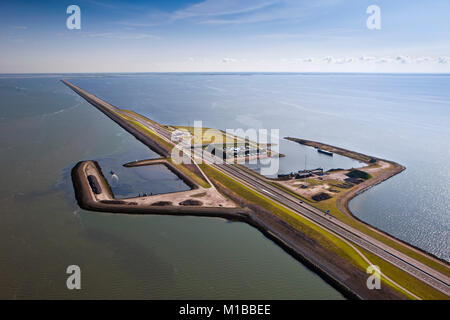 The Netherlands, Den Oever, Aerial of IJsselmeer Dam also called ...