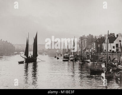 Sailing boat, Whitby harbour, Yorkshire, c.1880's Stock Photo - Alamy