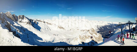 Tonale, Italy: view of passo del Tonale during winter with blue sky ...