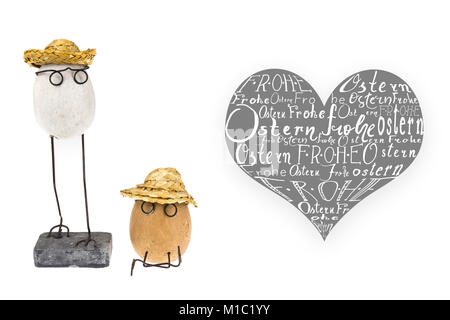 Two Easter eggs with funny faces and gray crocheted hats with bunny ...