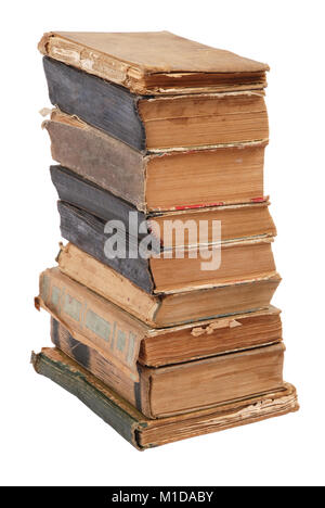 Stacked old books of different shape and color. Isolated on white ...