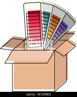 cardboard box and color palette guide in black dotted contour Stock ...