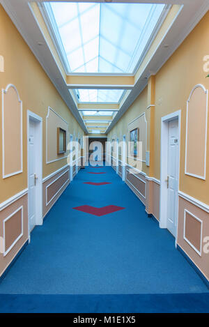 beige hospital hallway; empty hospital corridor; hospital interior ...