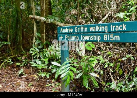 Signs marking the track, Paluma range national park, Queensland ...