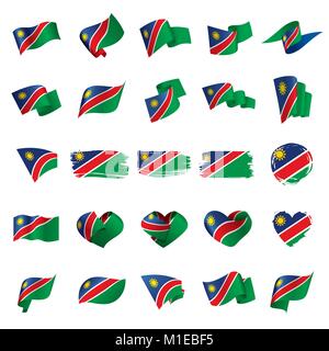 Namibia flag icon set. Namibian pennant in official colors and proportions. Rectangular, map ...
