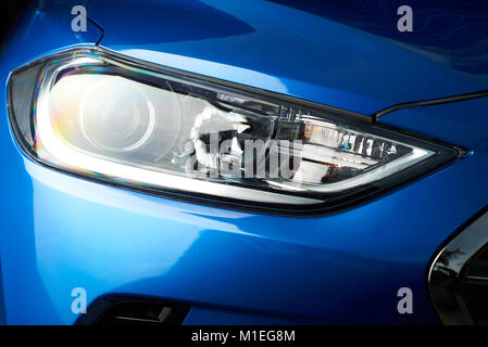 Led car headlight close-up. New modern vehicle detail of lamps light ...