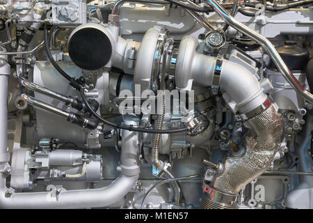 Side view of modern internal combustion engine of the truck Stock Photo ...