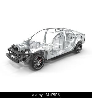 Skeleton of a car with Chassis on white. Side view. 3D illustration ...