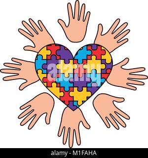 puzzle heart hands support autism awareness Stock Vector Image & Art ...