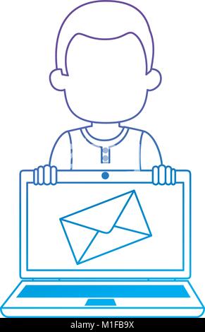 man using laptop with envelope mail vector illustration design Stock ...