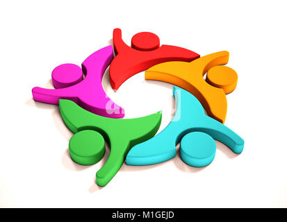 Family Teamwork Five People. 3D White color render illustration Stock ...