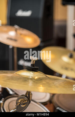 Close up of a bronze musical cymbal. Concept of metal processing Stock ...