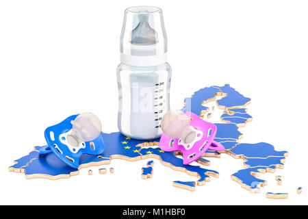 Birth rate and parenting in the European Union concept. Baby pacifier ...