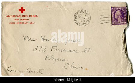 Old american postal envelope with a letter with stamp, postmark, with ...