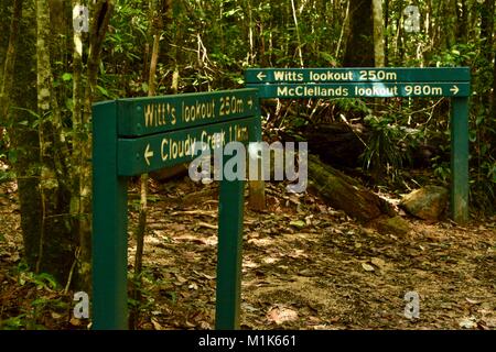 Signs marking the track, Paluma range national park, Queensland ...