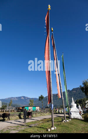 Bumthang, Bhutan. Prayer Flags and Chorten at Kikila Pass, near Jakar ...