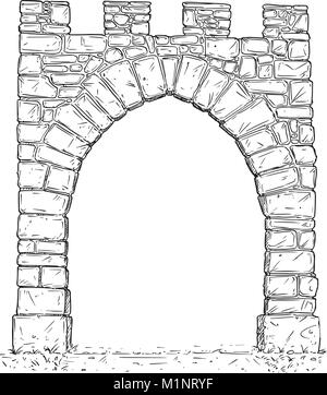 Cartoon Vector of Open Stone Medieval Decision Gate with Iron Bars ...