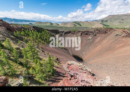 Khorgo volcano crater and White Lake in the background. Tariat district ...